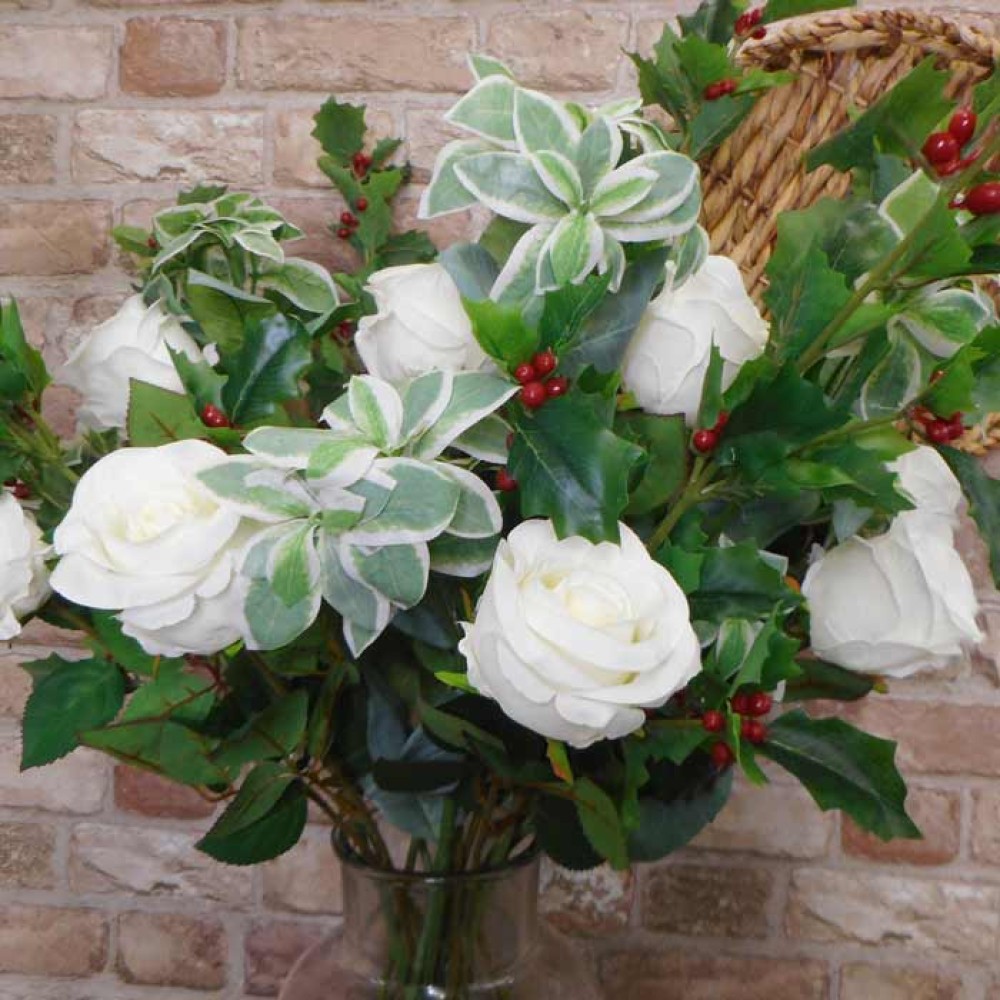 Real Touch Artificial Holly Branch with Red Berries 50cm | Christmas ...