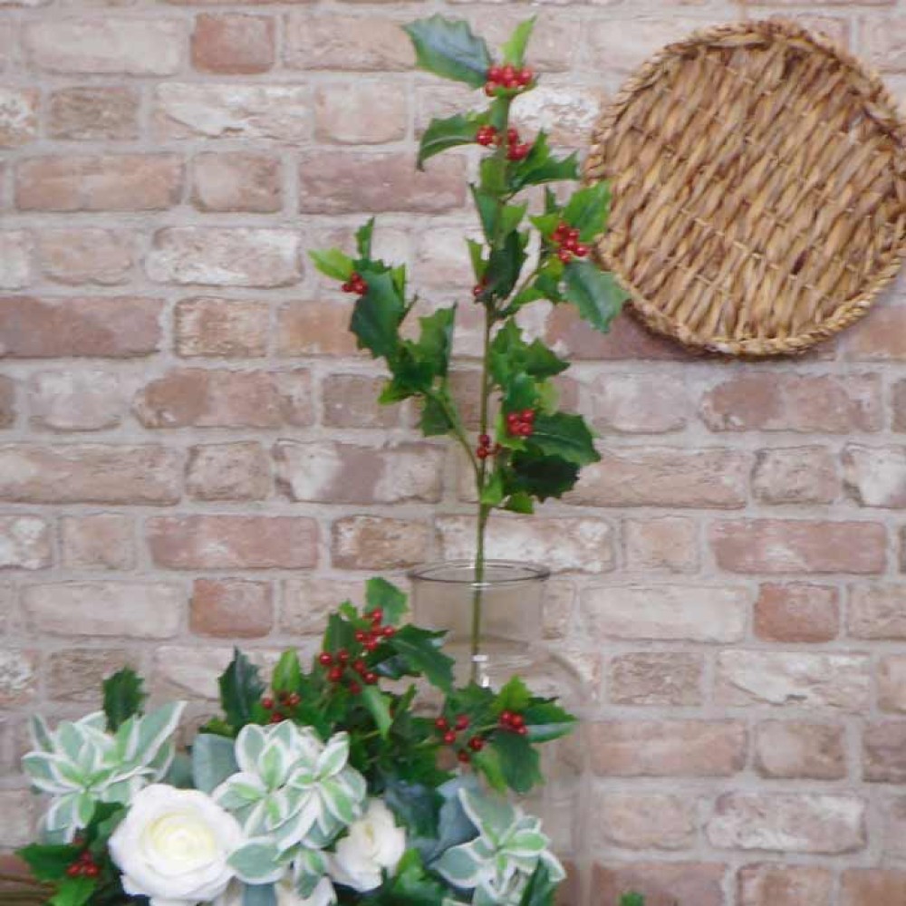 Real Touch Artificial Holly Branch with Red Berries 50cm | Christmas ...