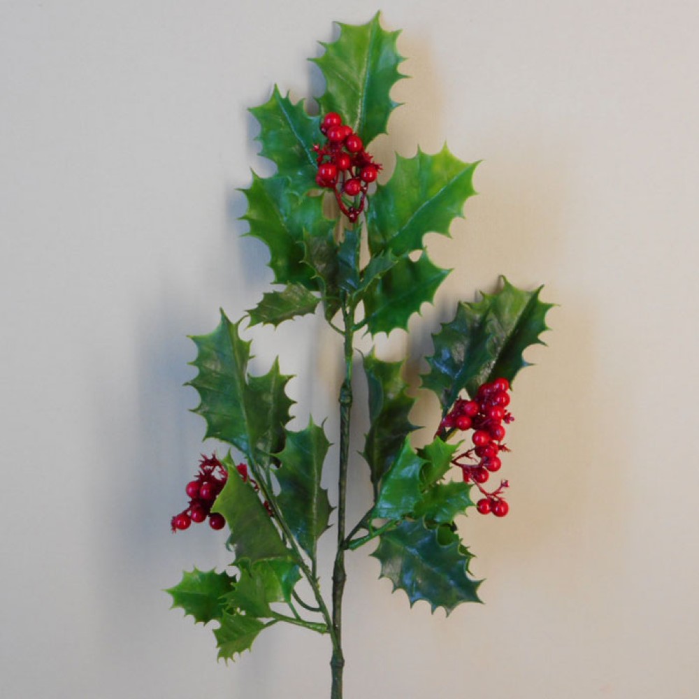 Artificial Holly Branch with Red Berries 51cm | Christmas Decorations