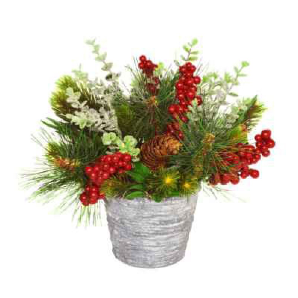 Christmas Greenery and Berries in Stone Pot | Christmas Decorations