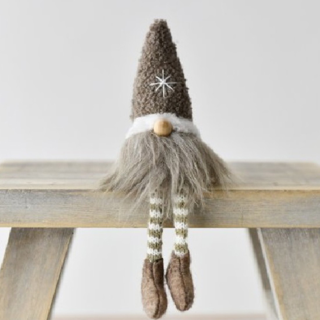 Sitting Woolly Gonk Brown Stripe 19cm | Christmas Decorations