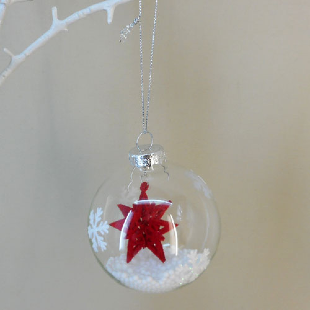 80mm Christmas Baubles Scandi Style with Red Star | Christmas Decorations
