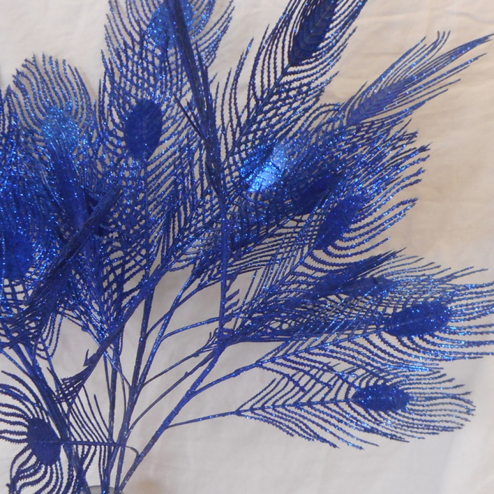 Glitter Peacock Feathers Blue 93cm | Christmas Decorations