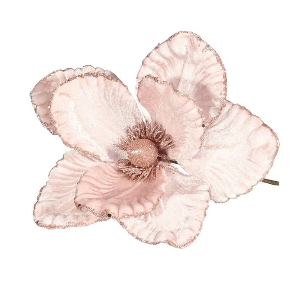 Velvet Magnolia on Short Stem Pink | Christmas Decorations