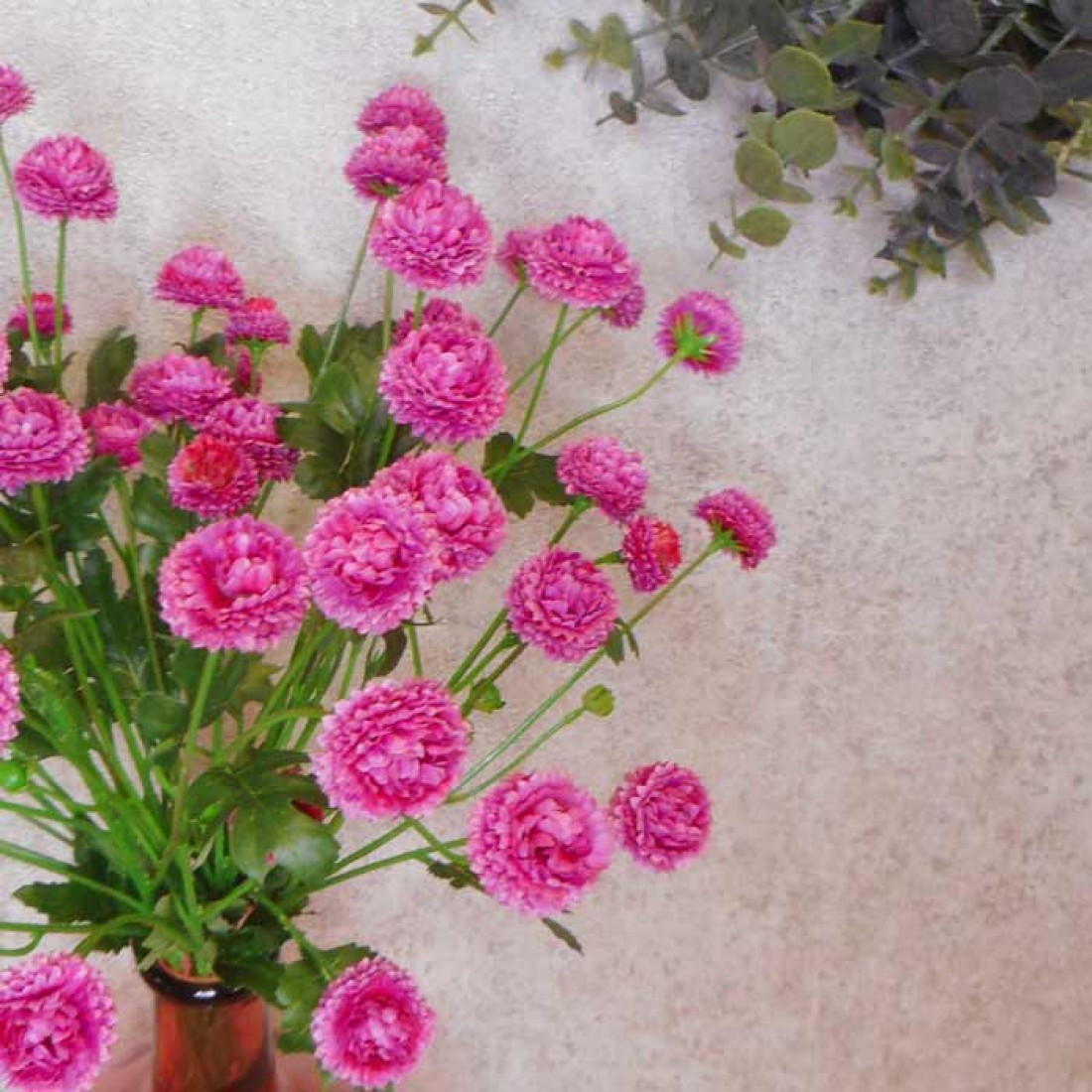 Artificial Button Asters Hot Pink 58cm | Silk Flowers