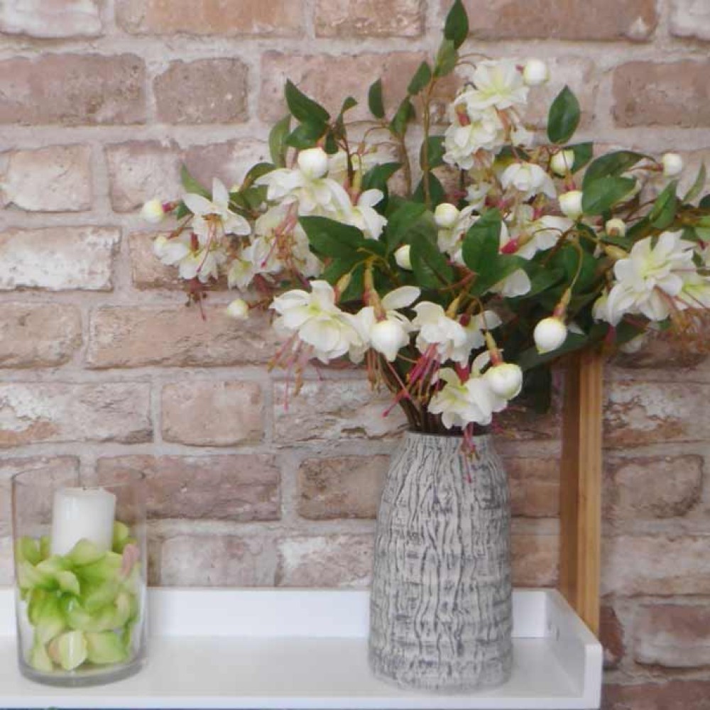 Artificial Flowers | Silk Double Fuchsia Stem Ivory 50cm