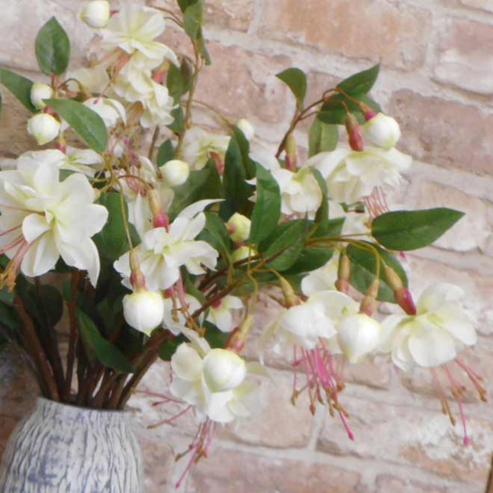 Artificial Flowers | Silk Double Fuchsia Stem Ivory 50cm