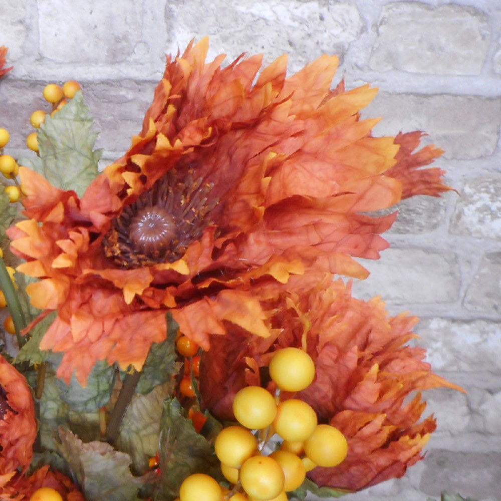 Antique Ruffled Poppy Burnt Orange 75cm | Faux Dried Flowers