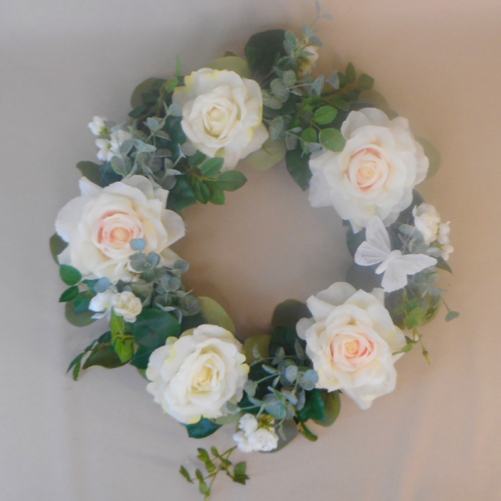 Artificial Roses Wreath Blush Pink 40cm | Artificial Flowers
