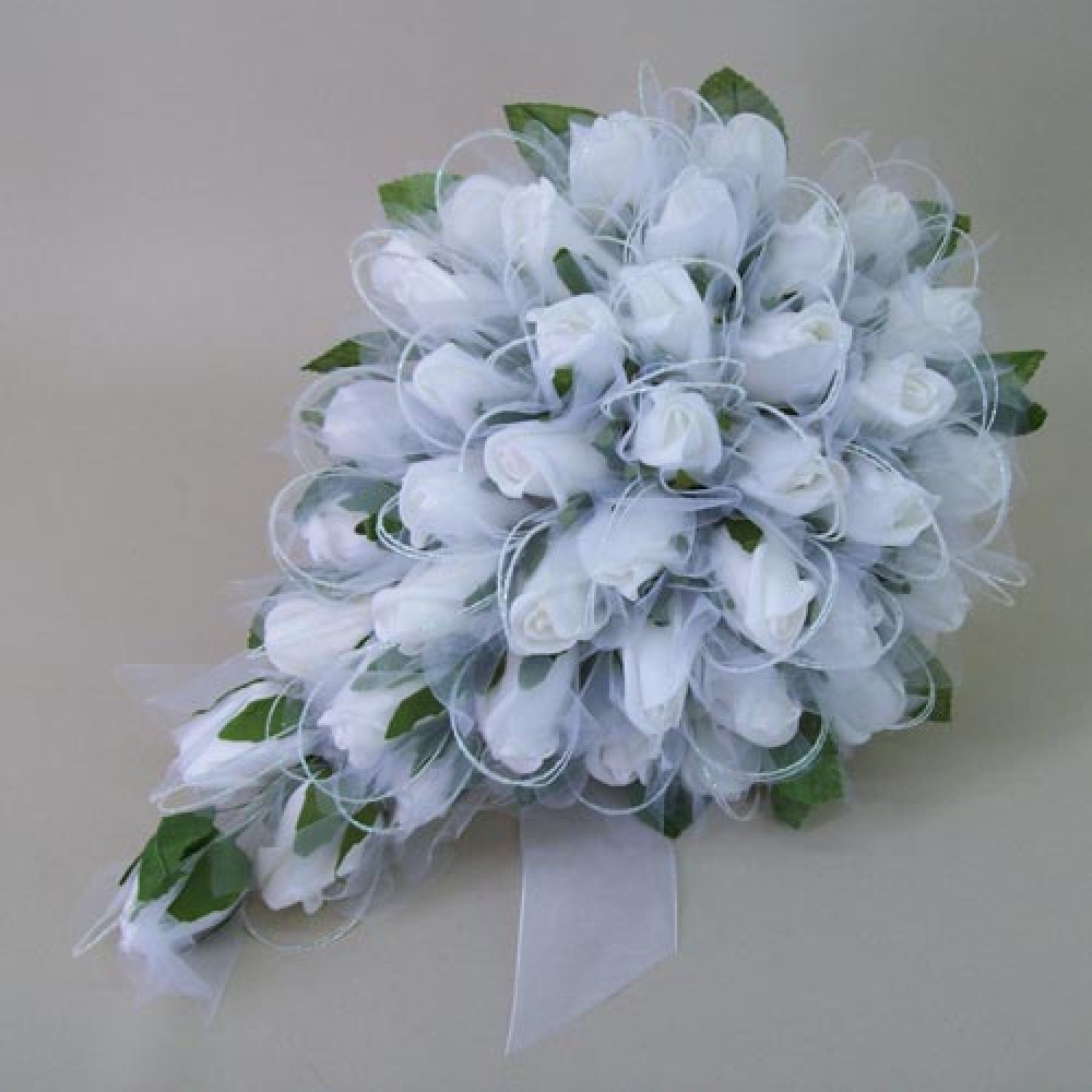 Colourfast Foam Roses Sparkle Large Bridal Bouquet White Green 40cm ...