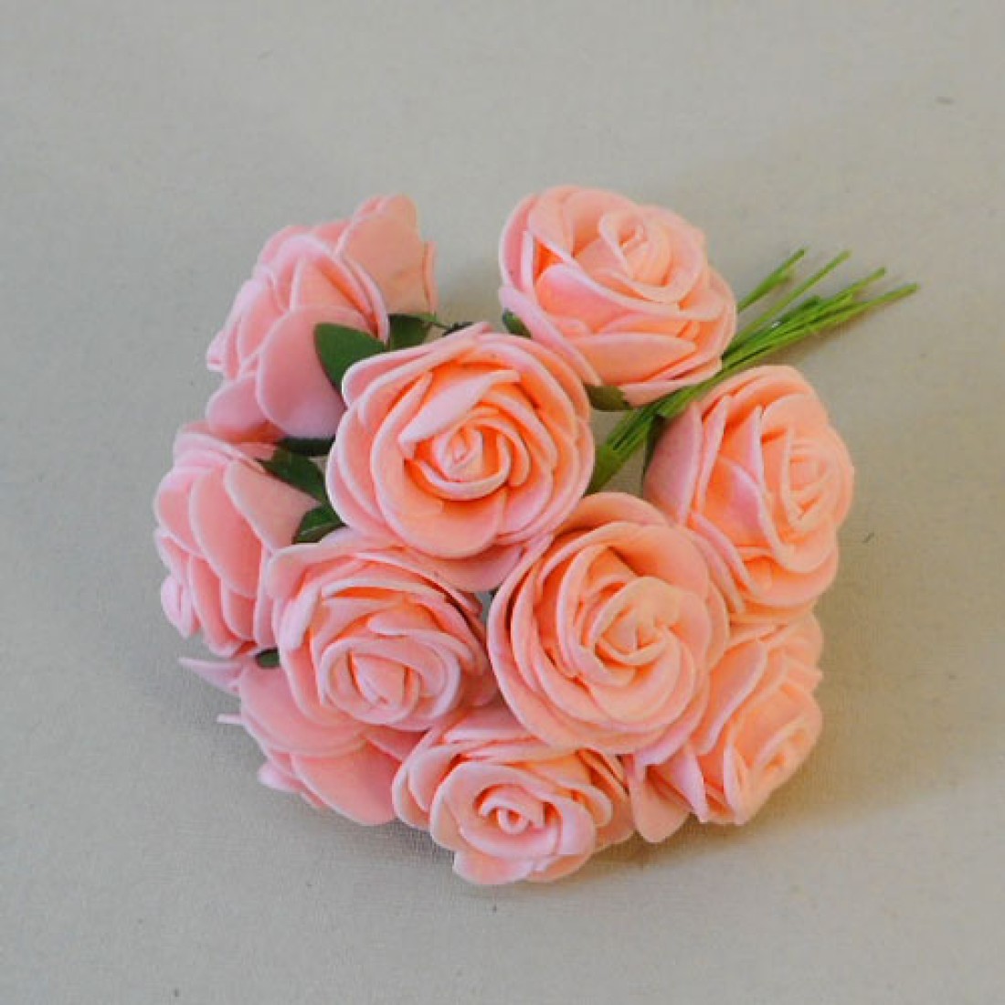 Mini Princess Foam Roses Bunch Peach x 12 10cm | Foam Flowers