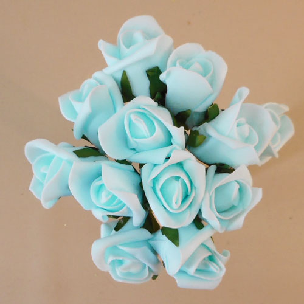 Colourfast Foam Rose Buds Light Blue 12 pack 20cm | Foam Flowers