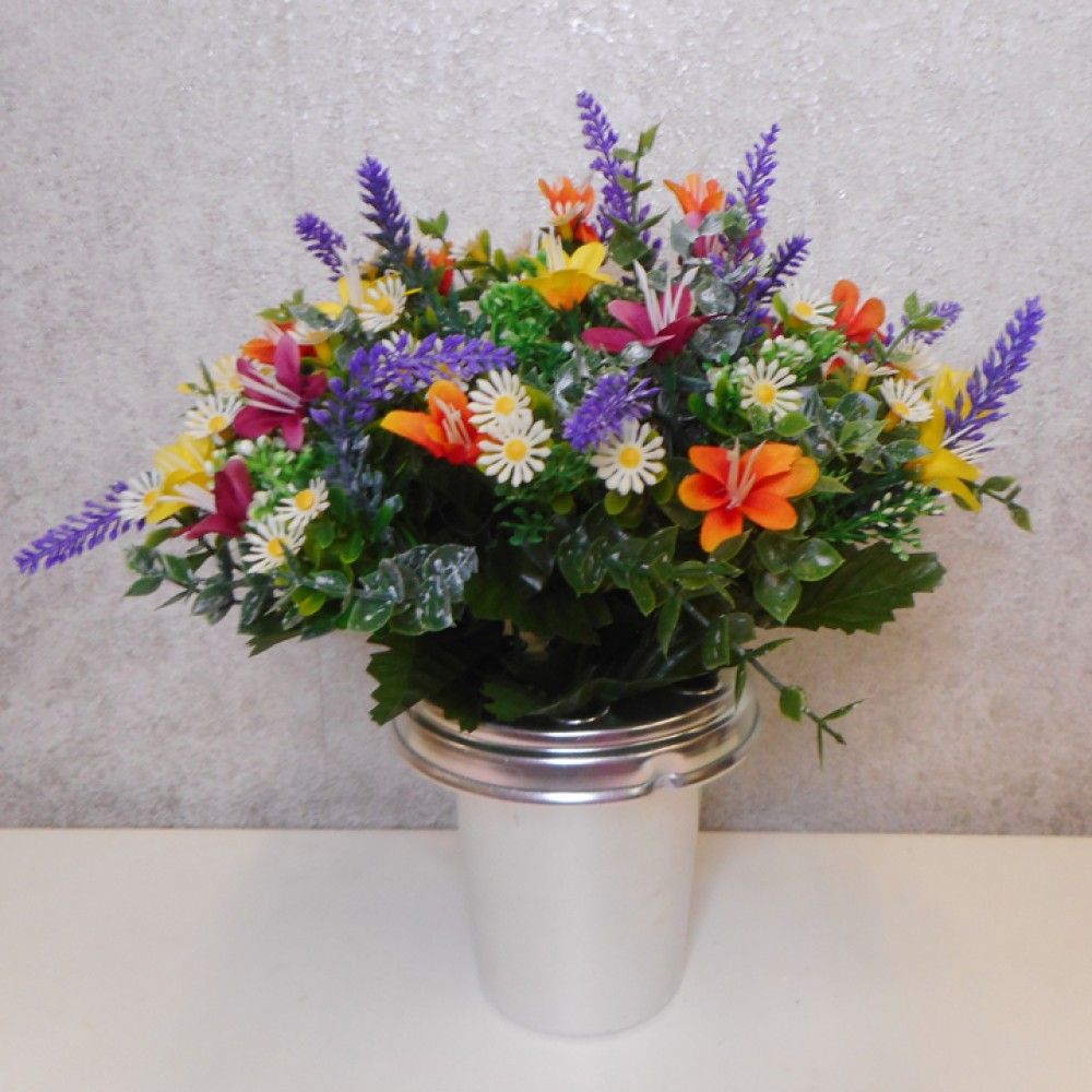 Silk Flowers Filled Grave Pot Summer Garden Flowers | Memorial Flowers