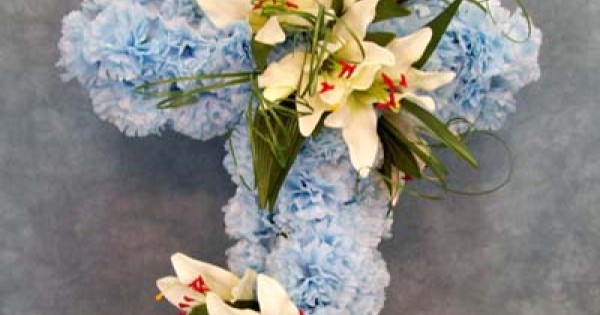 Silk Flower Sympathy Cross Pale Blue | Memorial Tributes