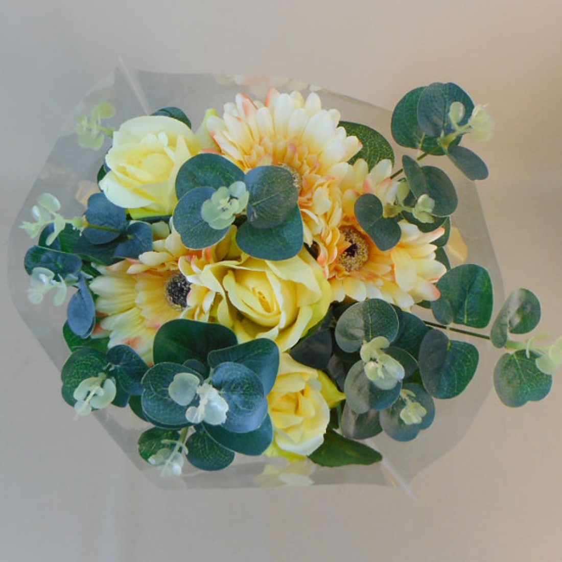 Silk Flowers Gift Bouquet Yellow Sensation Silk Roses and Gerbera ...