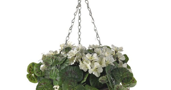 Artificial Geraniums Hanging Basket Cream| Artificial Geraniums