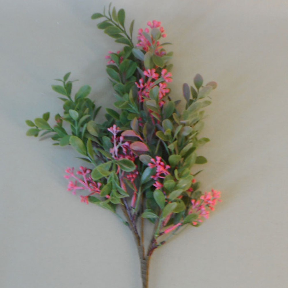 Artificial Boxwood Plants with Pink Buds 39cm | Artificial Flowers