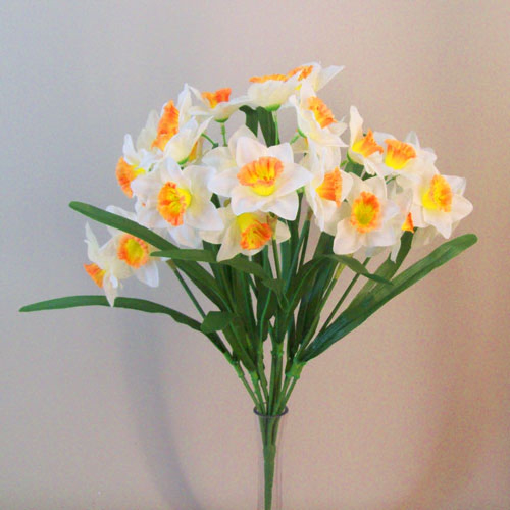 Artificial Daffodil Narcissus Bunch Cream Orange 47cm | Artificial Flowers