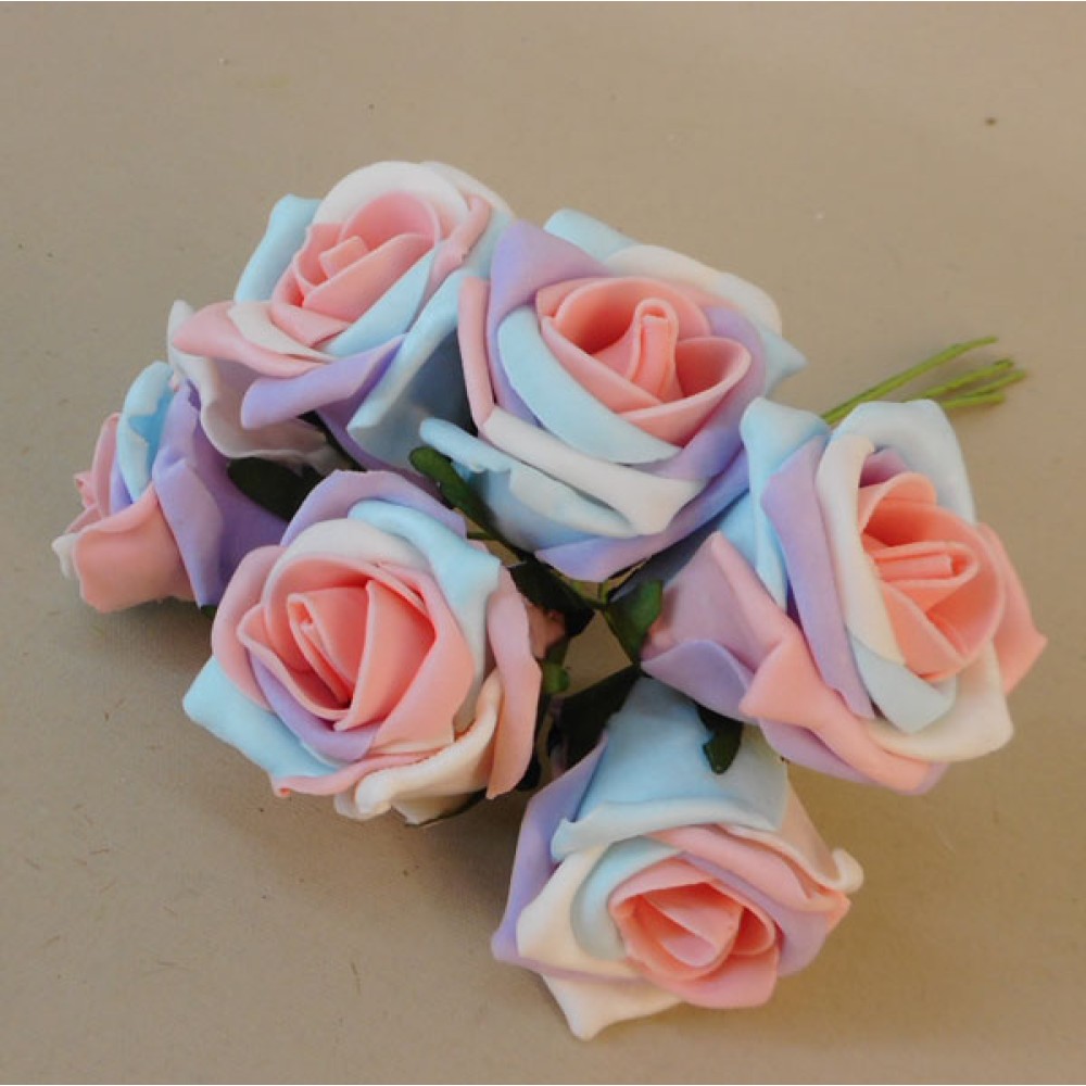 Colourfast Cottage Foam Roses Bundle Unicorn 6 Pack 24cm | Foam Flowers