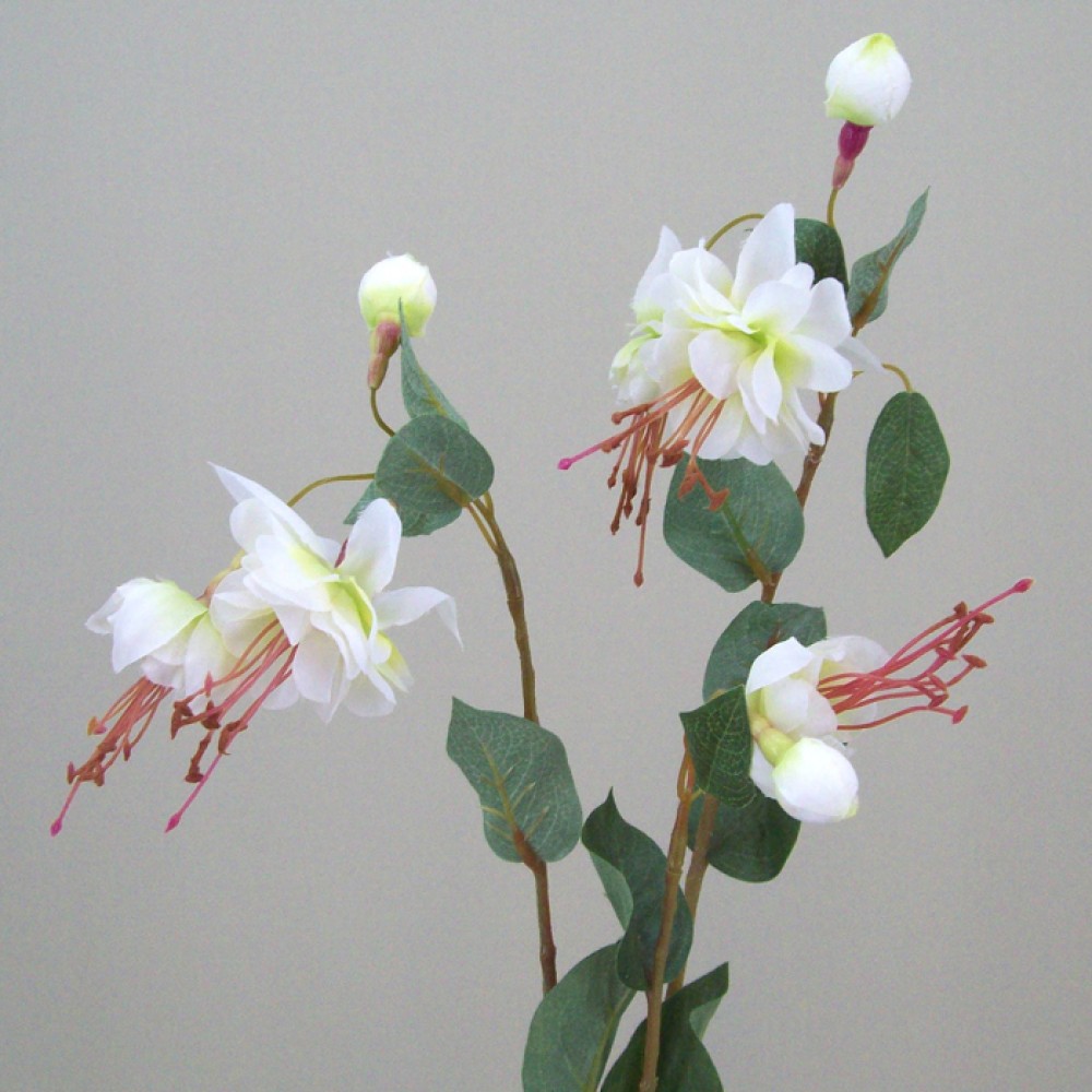 Artificial Flowers | Silk Double Fuchsia Stem Ivory 50cm