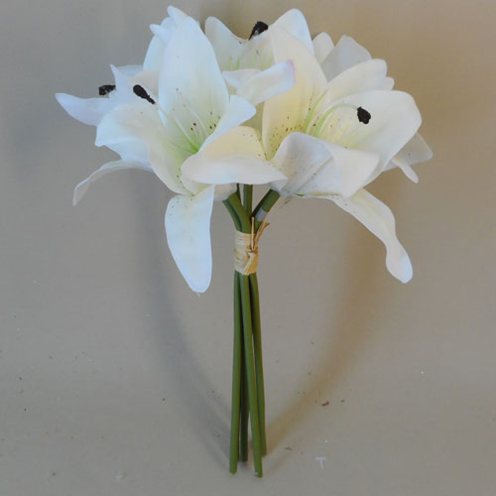 Real Touch Lilies Bouquet Cream 28cm | Artificial Flowers
