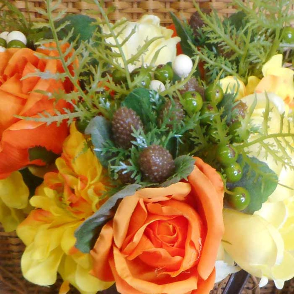 Megan Rose and Peony Bouquet Yellow and Orange | Artificial Flowers