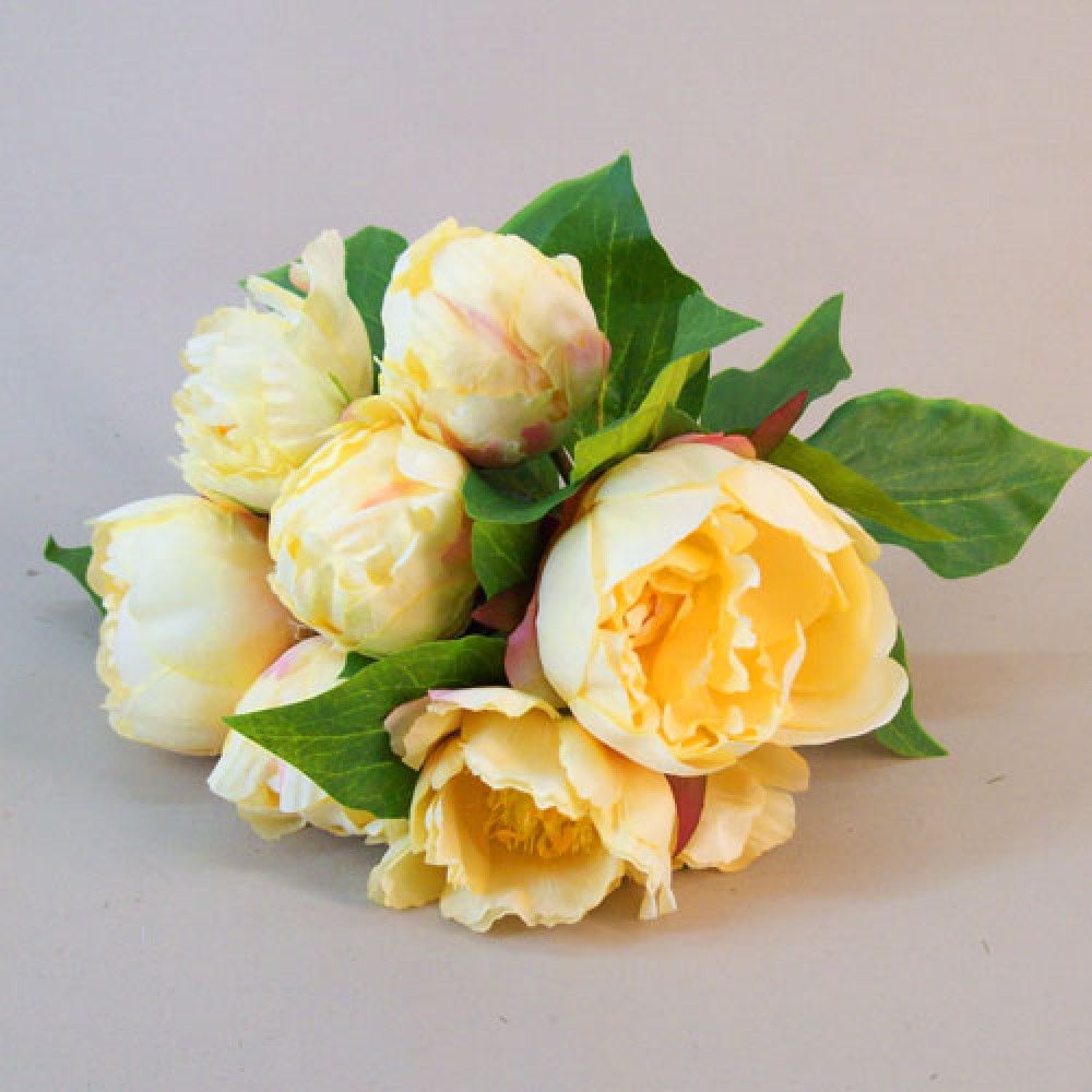 Artificial Peony Flowers Hand Tied Posy Yellow 28cm | Artificial Flowers