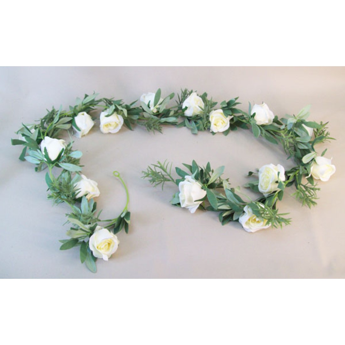 Artificial Flowers | Eternity Roses and Leaves Garland Cream 183cm