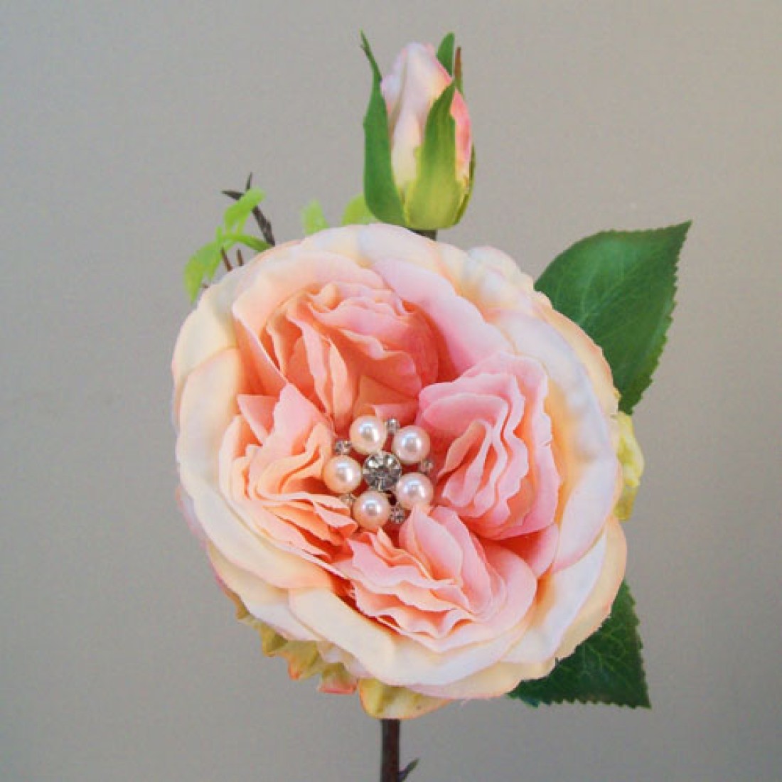 Crystal Gem Cabbage Rose Coral Peach 38cm | Artificial Flowers