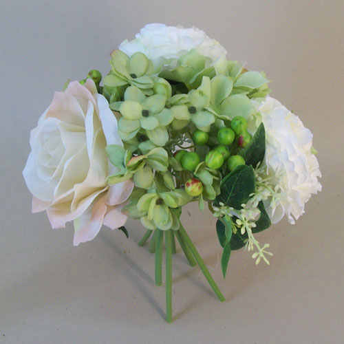 Artificial Eternity Roses and Leaves Bouquet Cream 27cm | Artificial ...