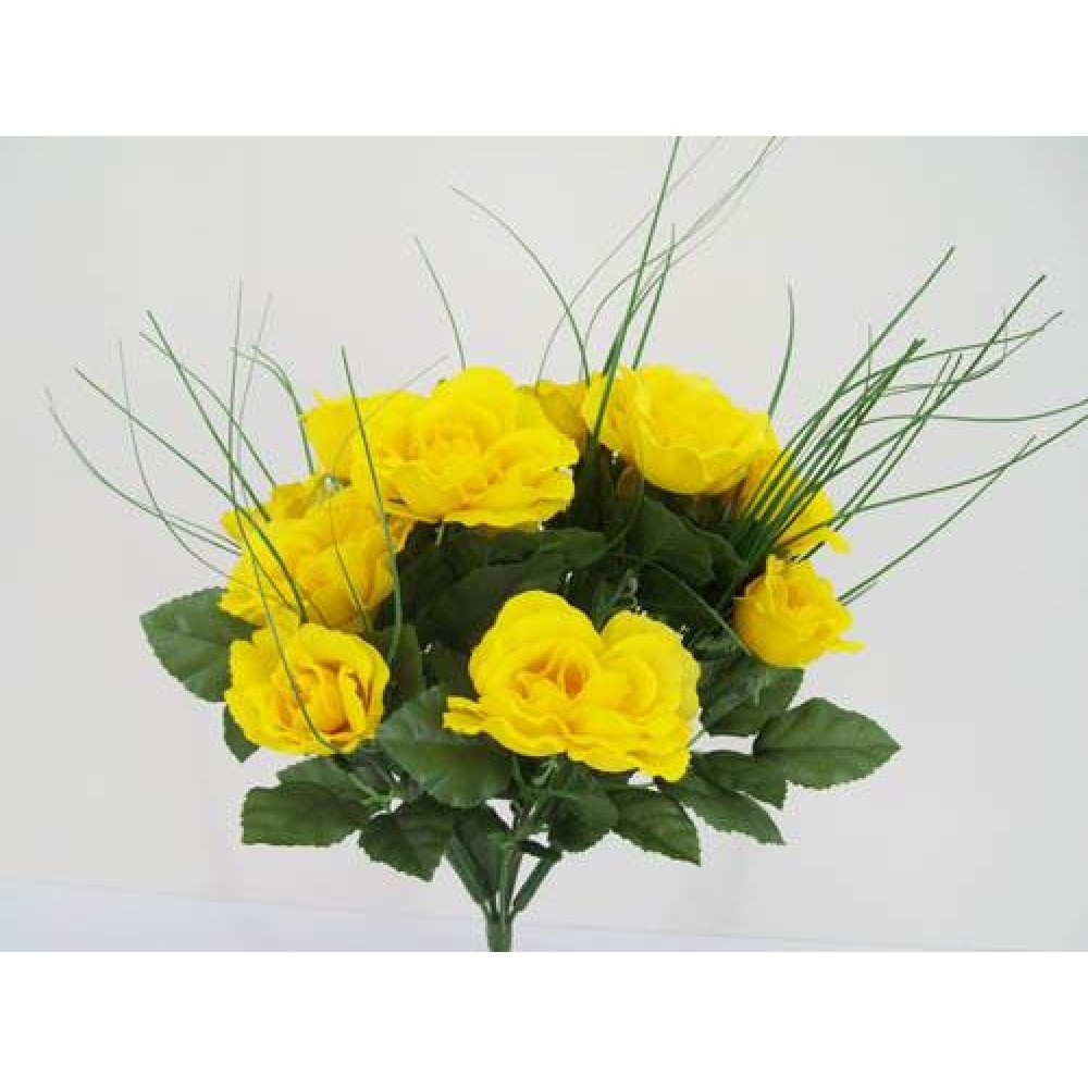 Artificial Rose Bush Yellow 40cm | Artificial Flowers