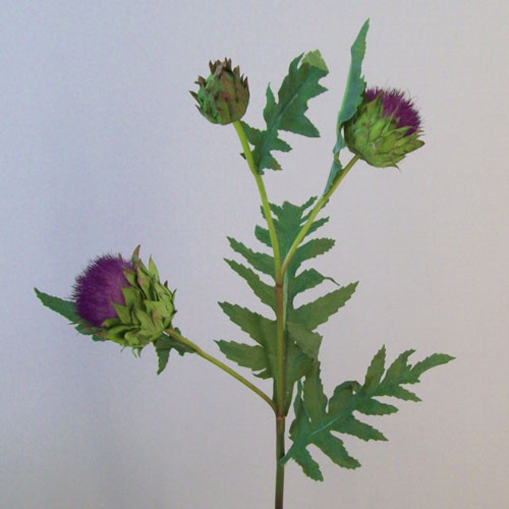Artificial Thistle and Leaves Spray Purple 69cm | Artificial Thistles