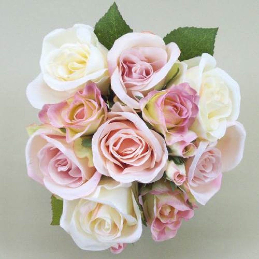Vintage Silk Rose Bouquet Pink Peach and Cream 25cm | Artificial Flowers
