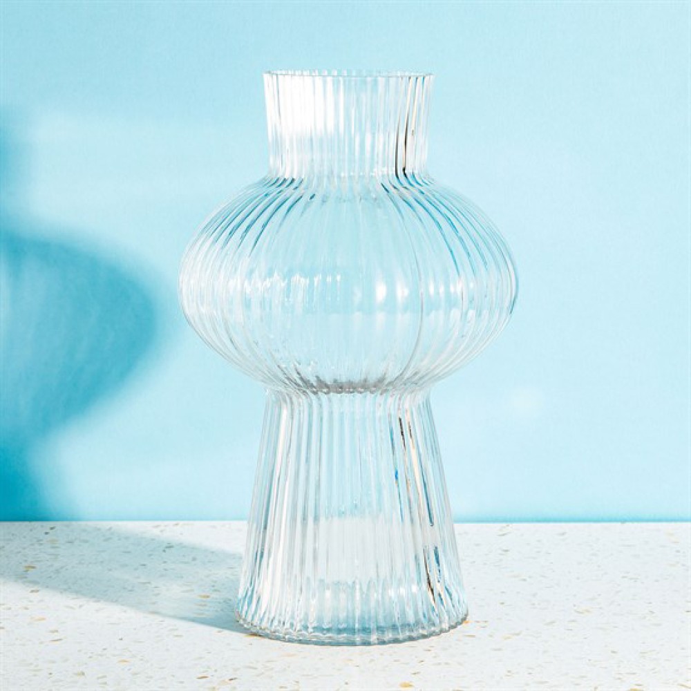 Shapely Fluted Glass Vase Clear 35cm | Flower Vases