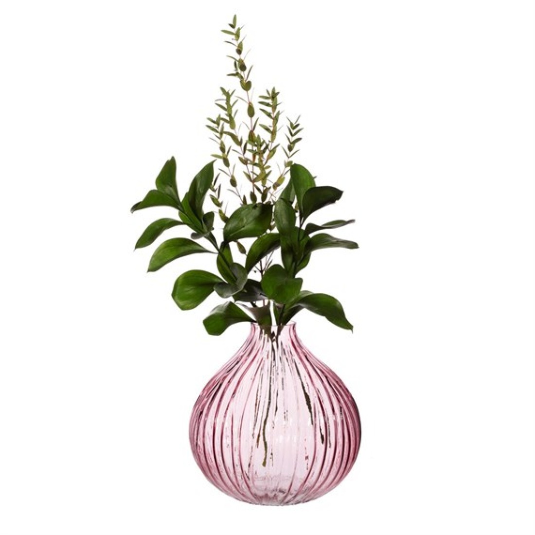 Round Fluted Glass Vase Pink 21cm | Flower Vases