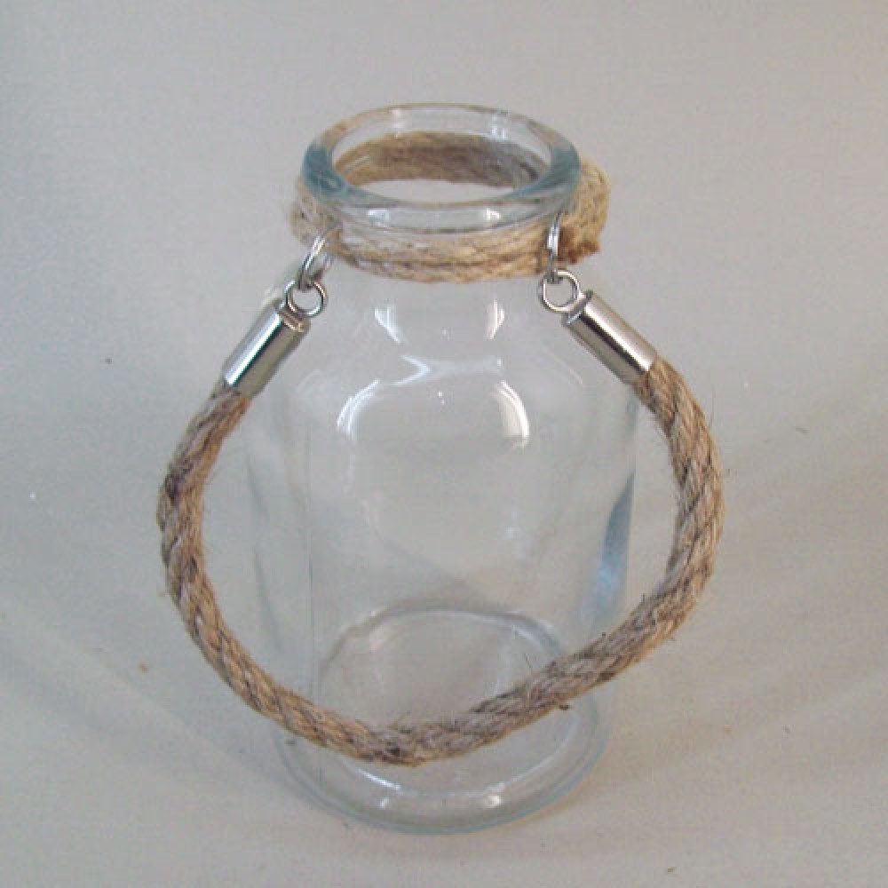 Glass Jam Jar Flower Vase with Rope Handle | Glass Vases