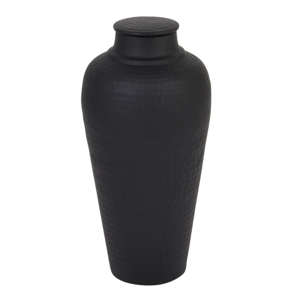 Matt Black Hammered Vase with Lid 41cm | Flower Vases