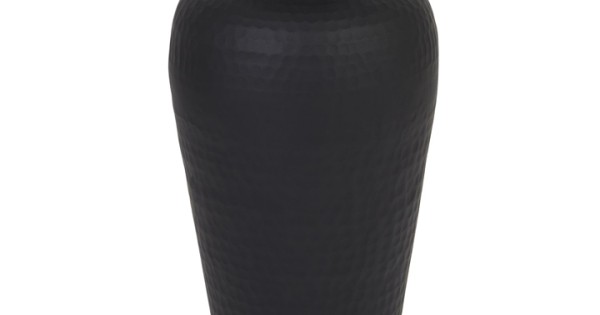 Matt Black Hammered Vase with Lid 41cm | Flower Vases