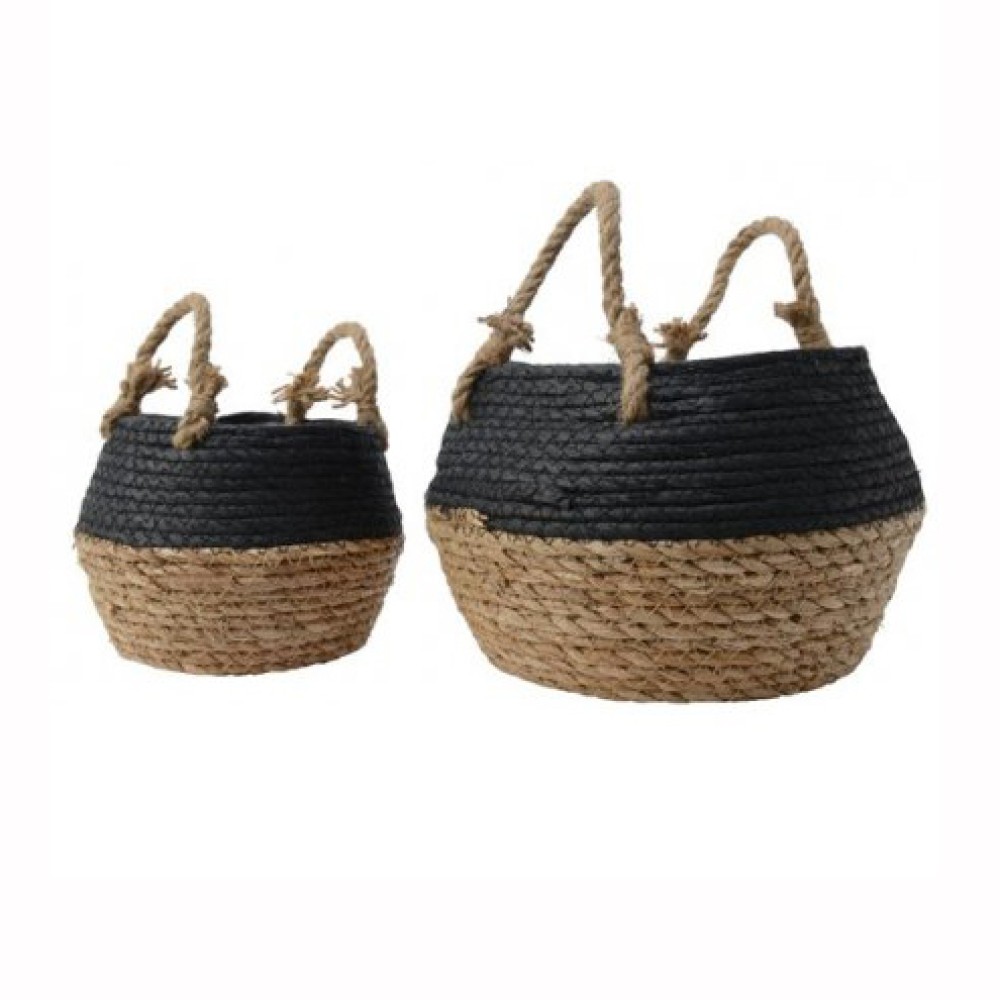 Natural & Black Grass Baskets Set of 2 24cm | Flower Vases