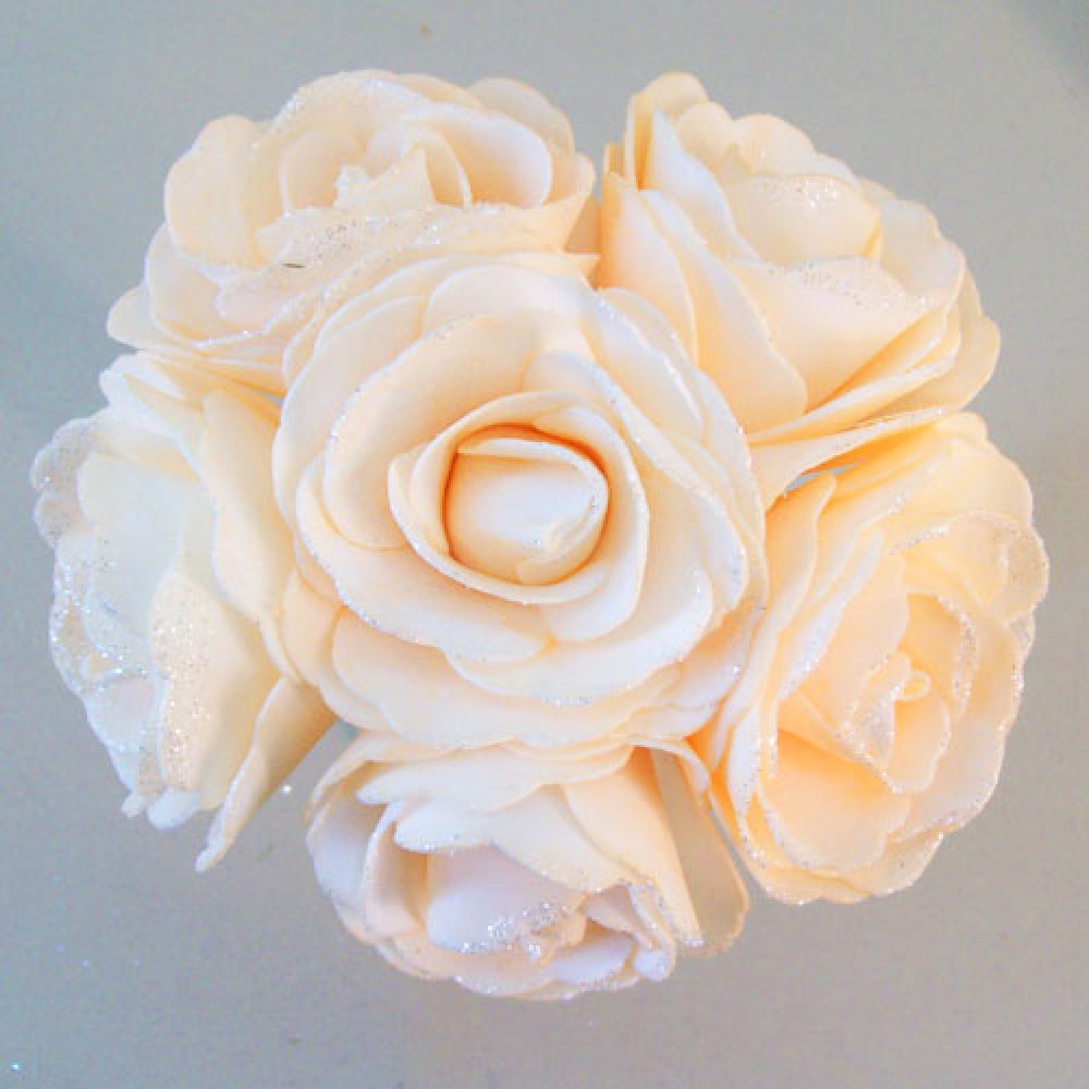 Foam Roses Wedding Posy with Glitter Summer Melon 21cm | Foam Flowers