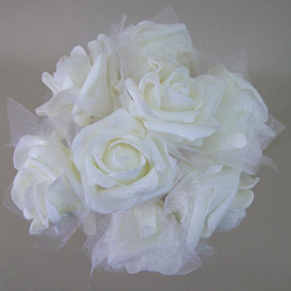 Foam Roses with Tulle Posy Cream Small 26cm | Foam Flowers